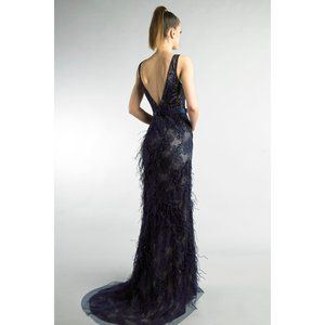 basix | Dresses | Basix Black Label Navy Lace Pattern Evening Gown Size ...